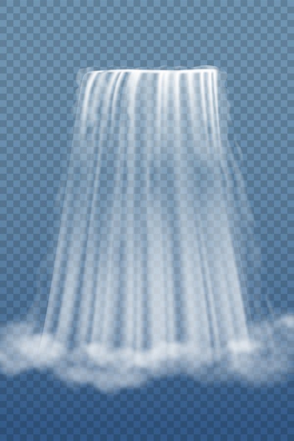 Clear water stream of waterfall isolated on transparent back