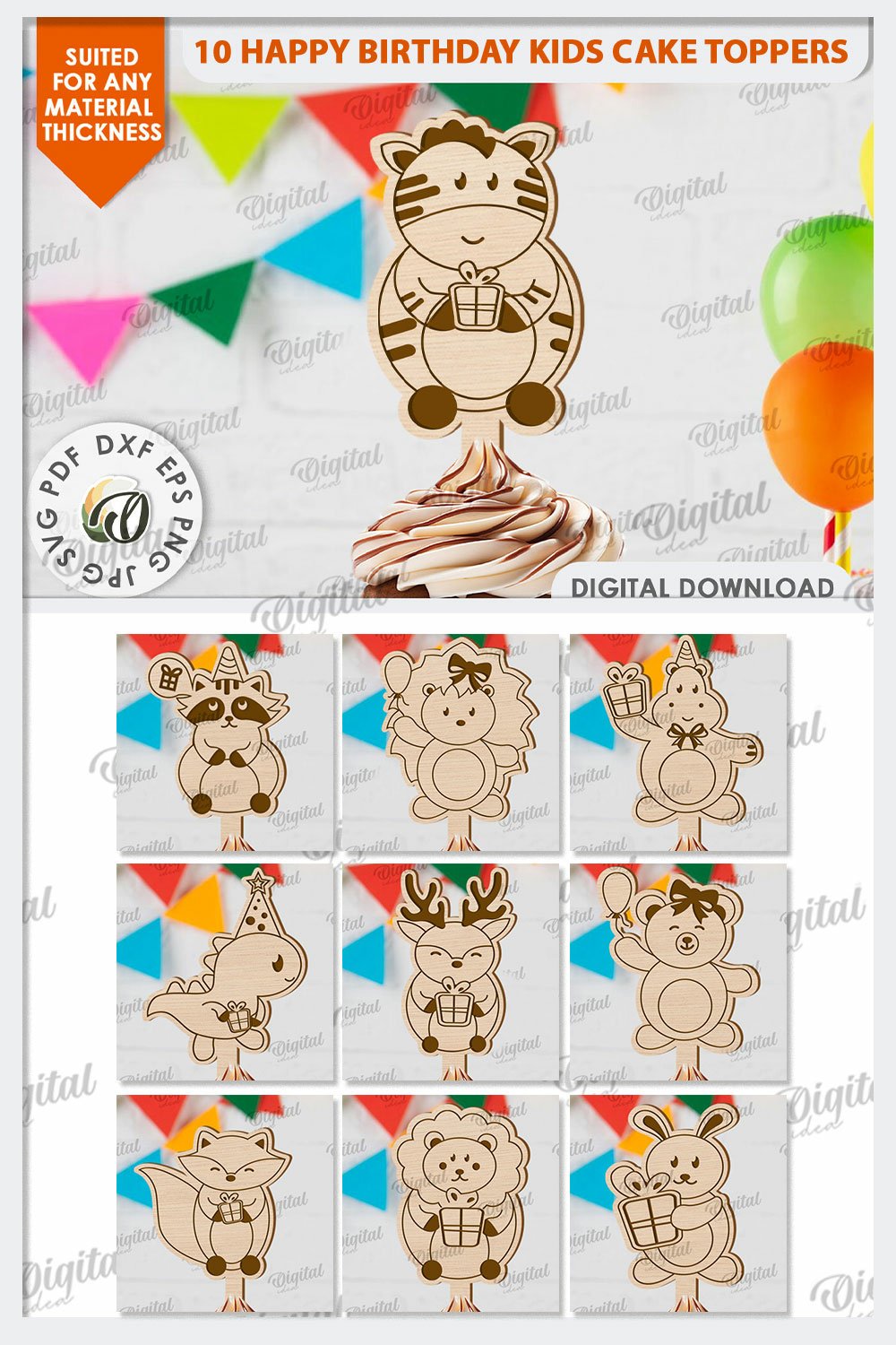 Happy Birthday Kids Cake Toppers Laser Cut Bundle