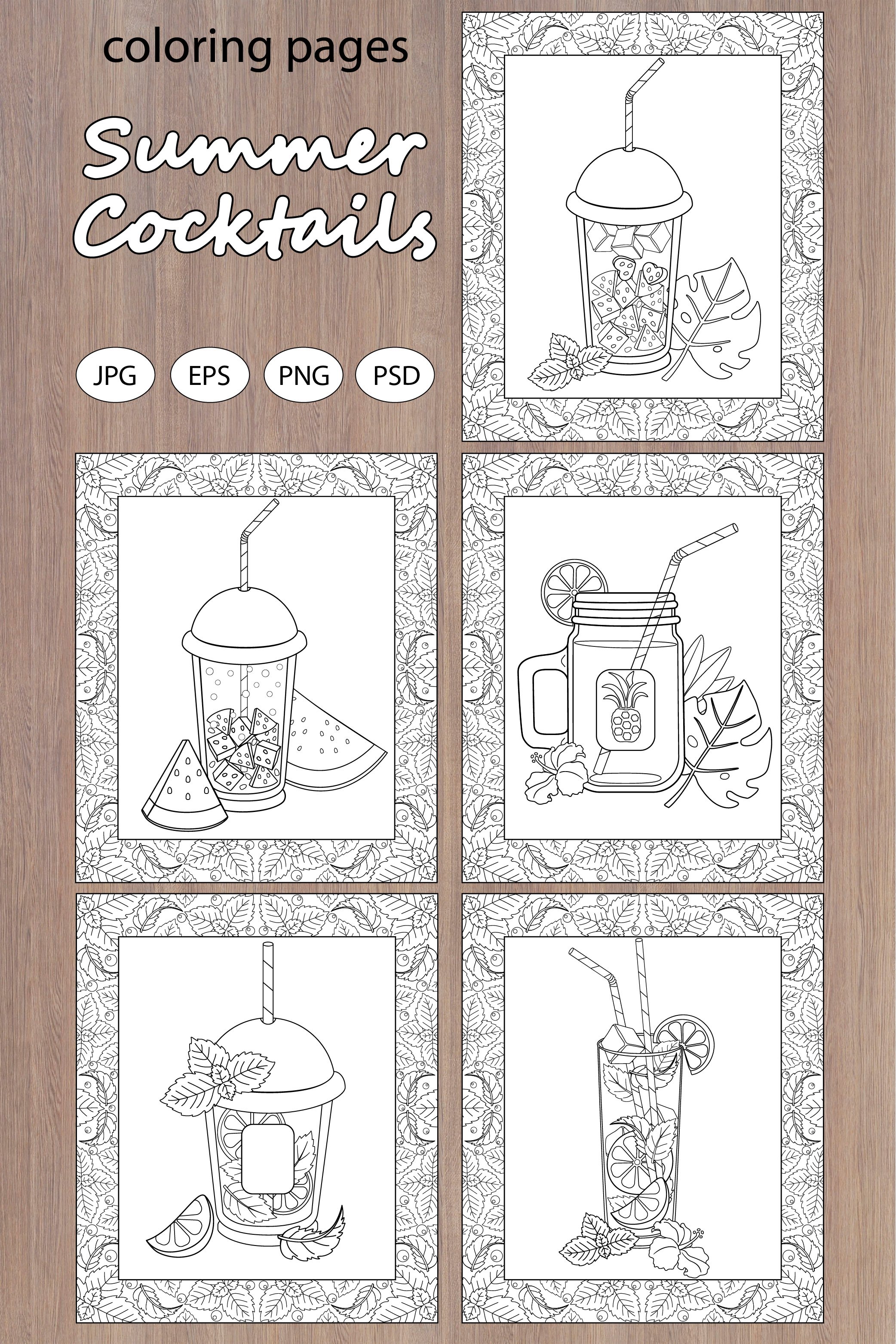 Summer Cocktails - 5 coloring pages