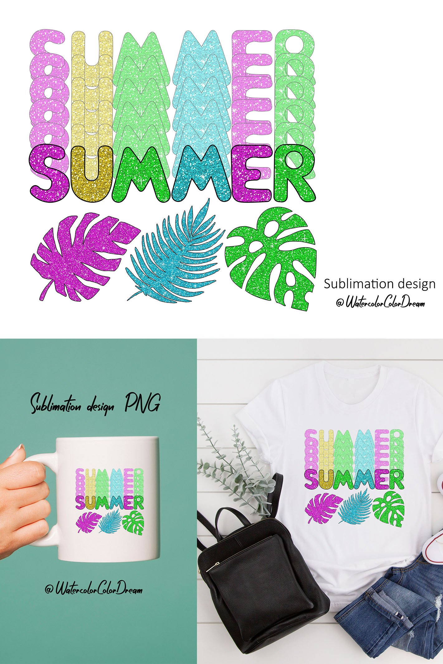 Glitter summer sublimation design (1375906) | Sublimation | Design Bundles