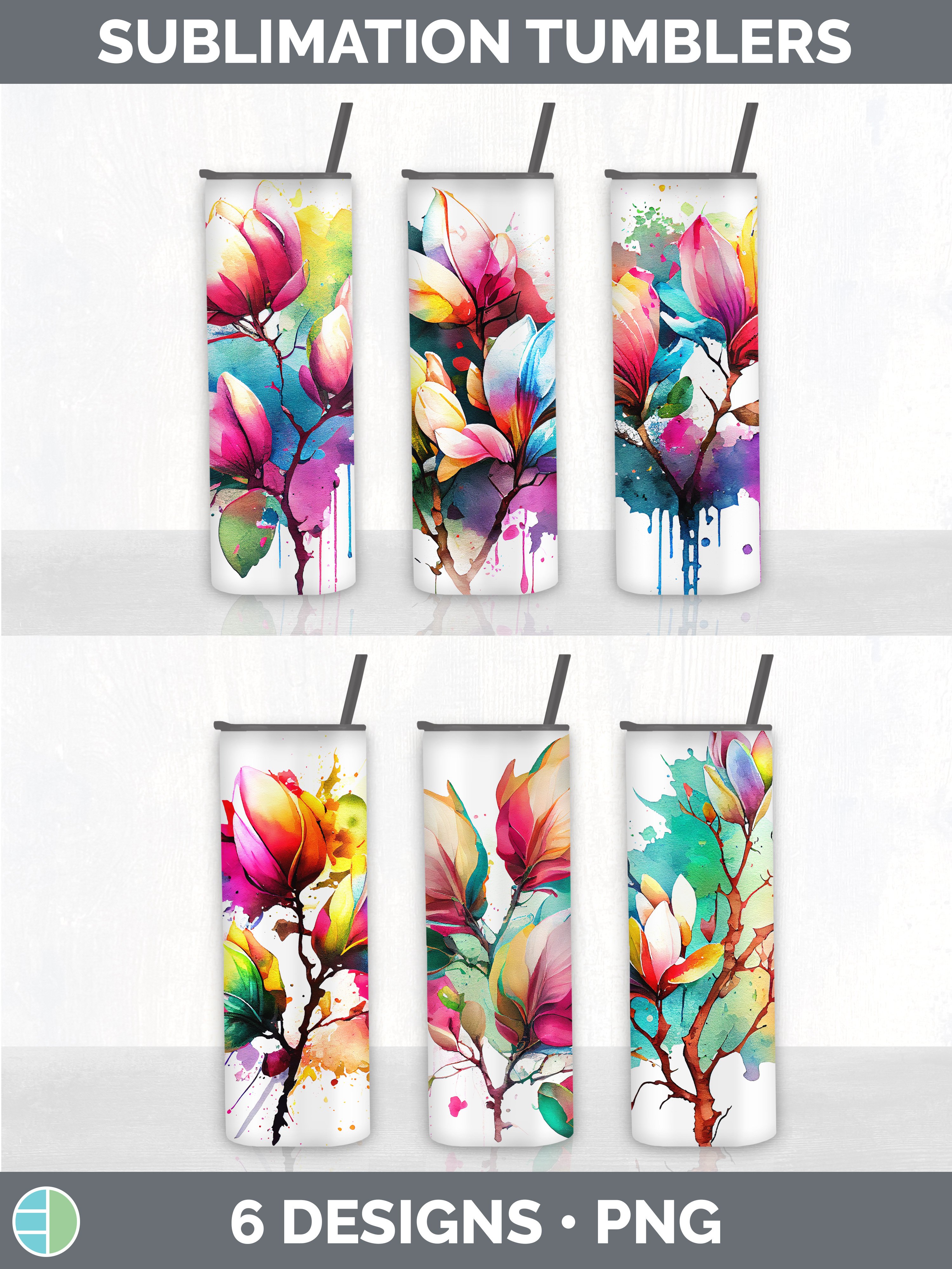 Rainbow Magnolia Flowers Tumbler | Sublimation 20 oz Skinny