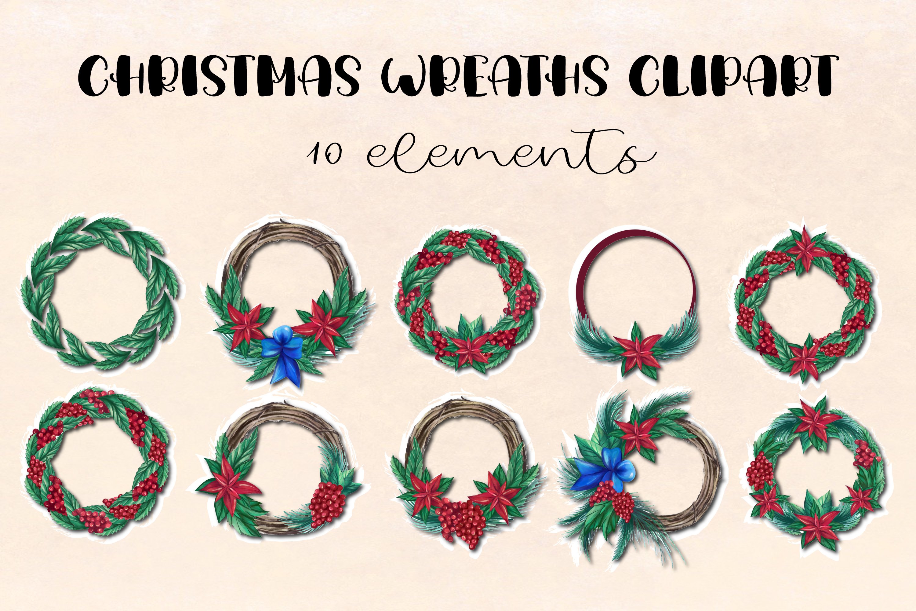 Watercolor Christmas wreaths bundle,Watercolor floral frames
