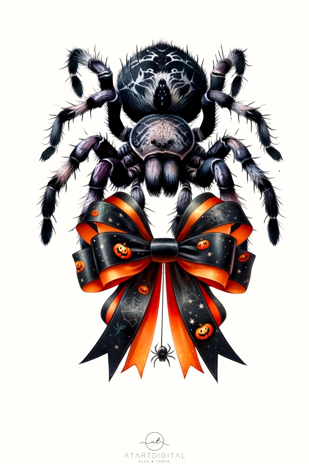 Spider with Bow PNG Digital Prints for Halloween Crafting