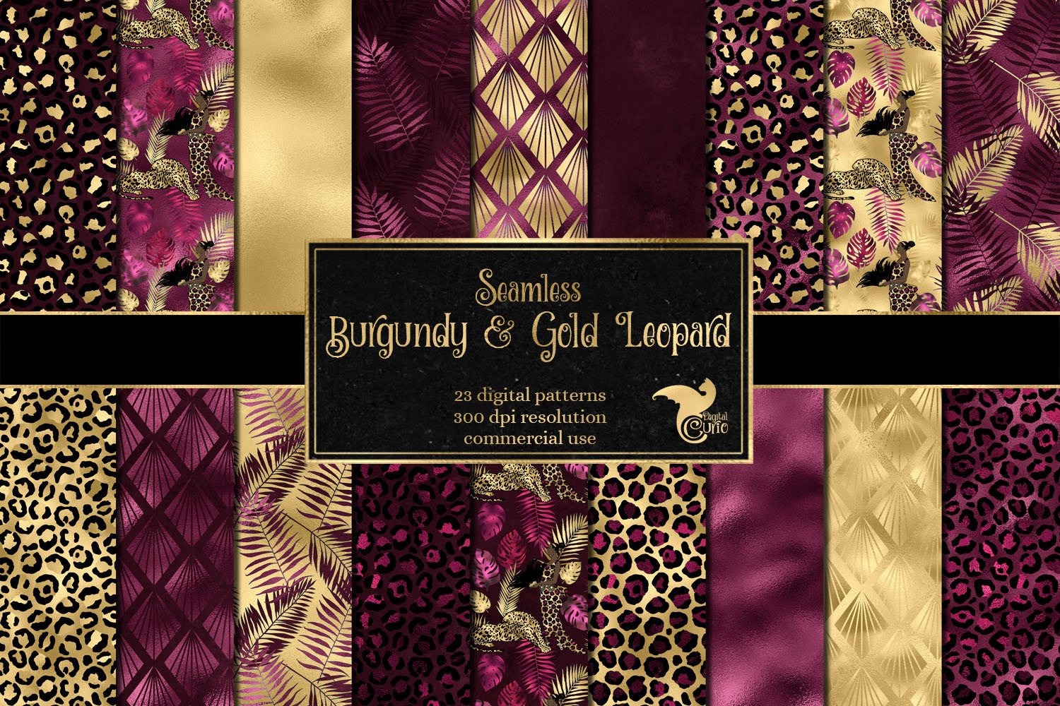 Burgundy and Gold Leopard Digital Paper (652683)