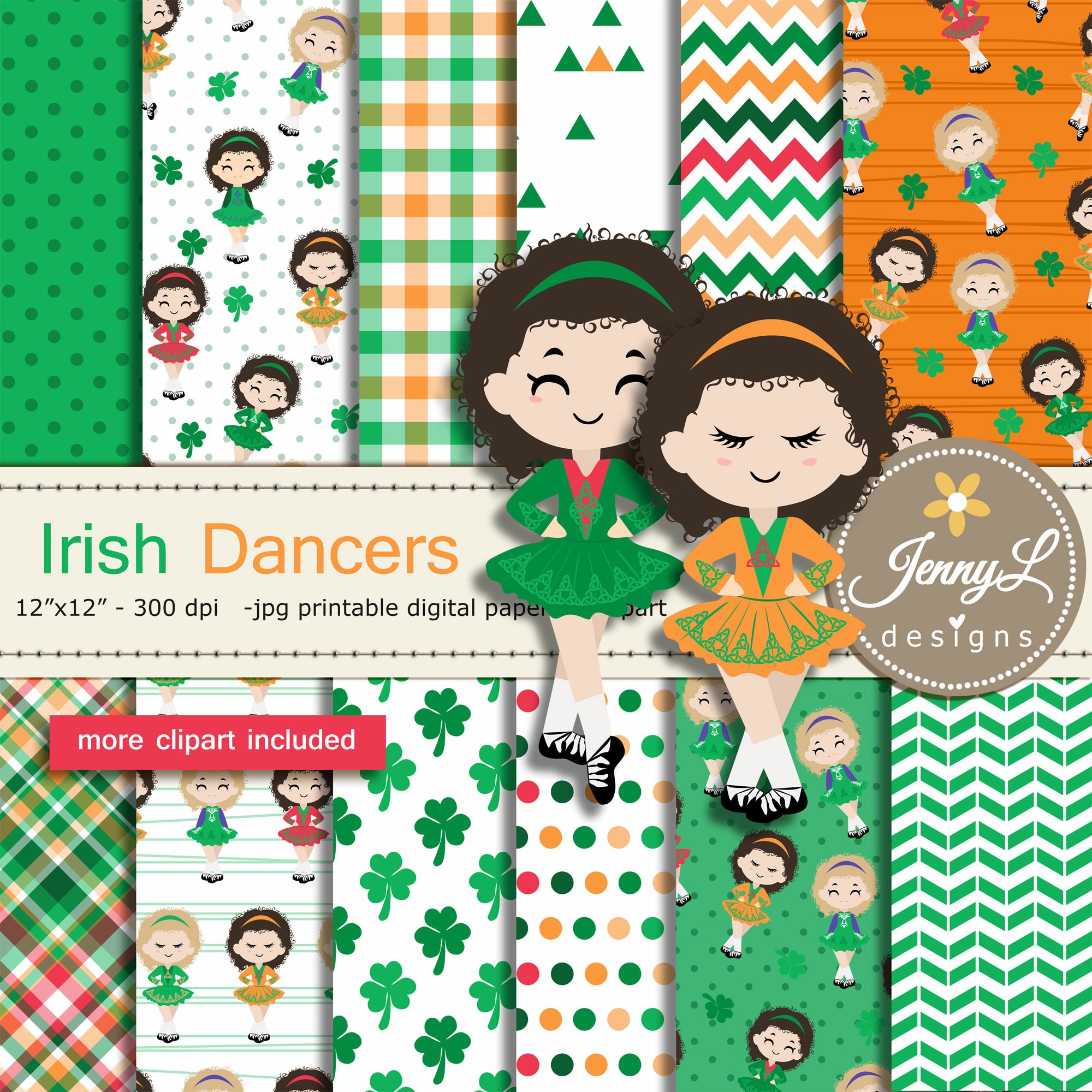 Irish Dancing Digital Papers and Irish Dancers Clipart