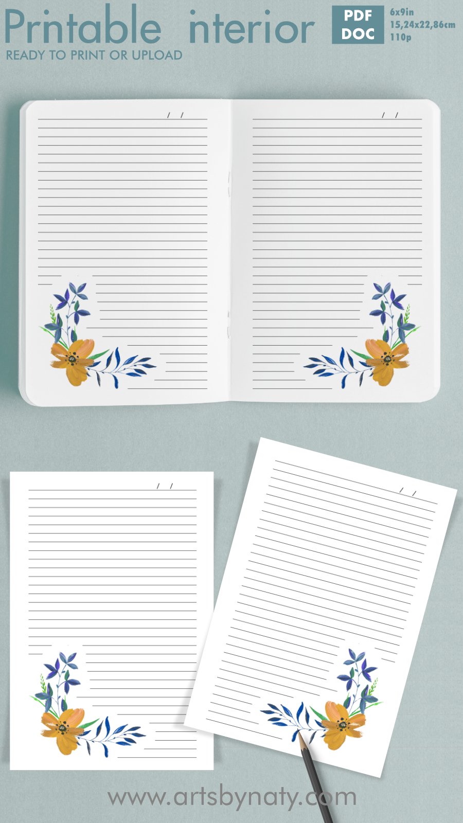 Lined journal with floral corners.