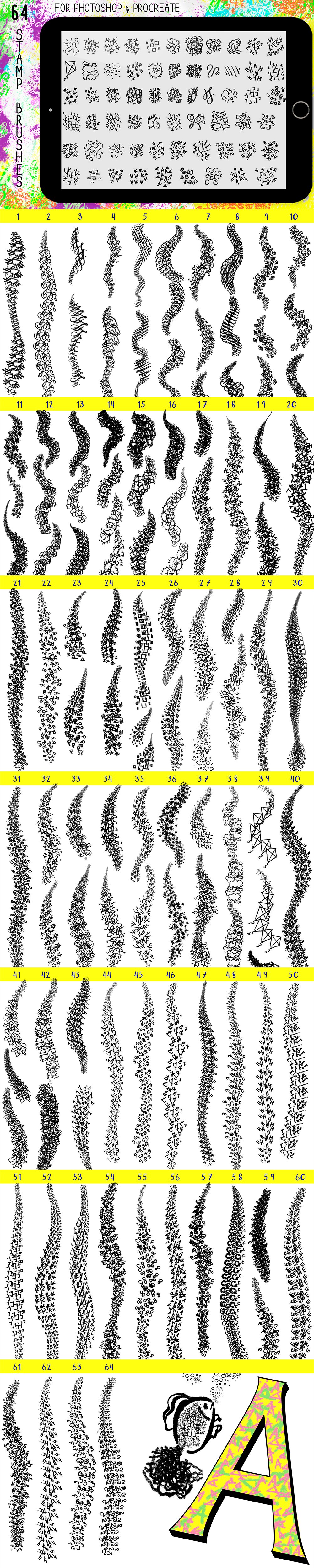 Stamp Brushes-64 shaded spots for Photoshop,Procreate