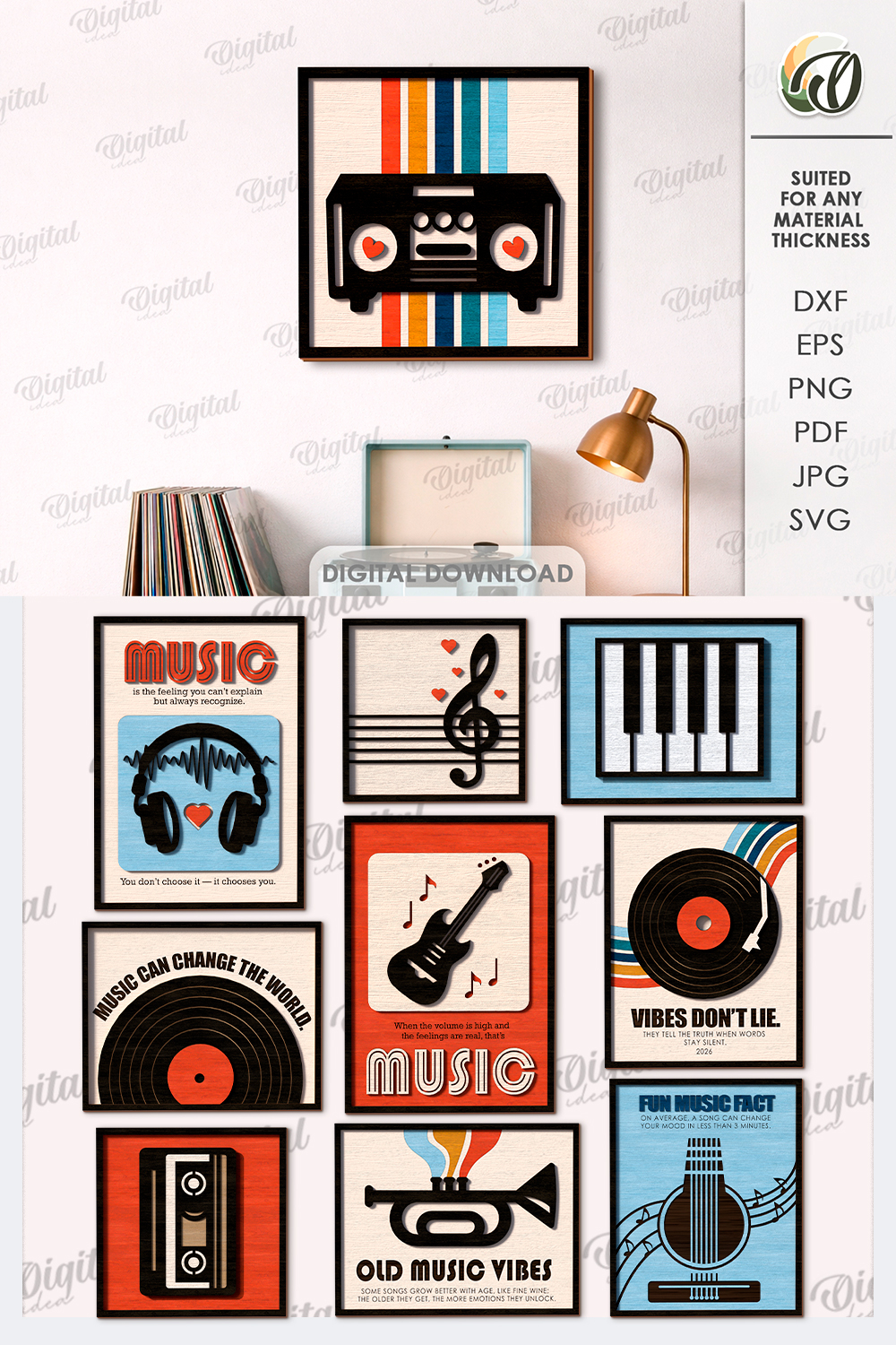 Music Art Decors Bundle Laser Cut. Wall Decor SVG