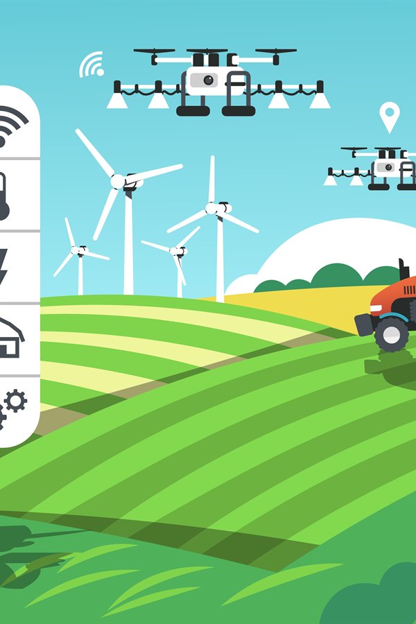 Smart farming. Growing crops and harvesting plants with futu