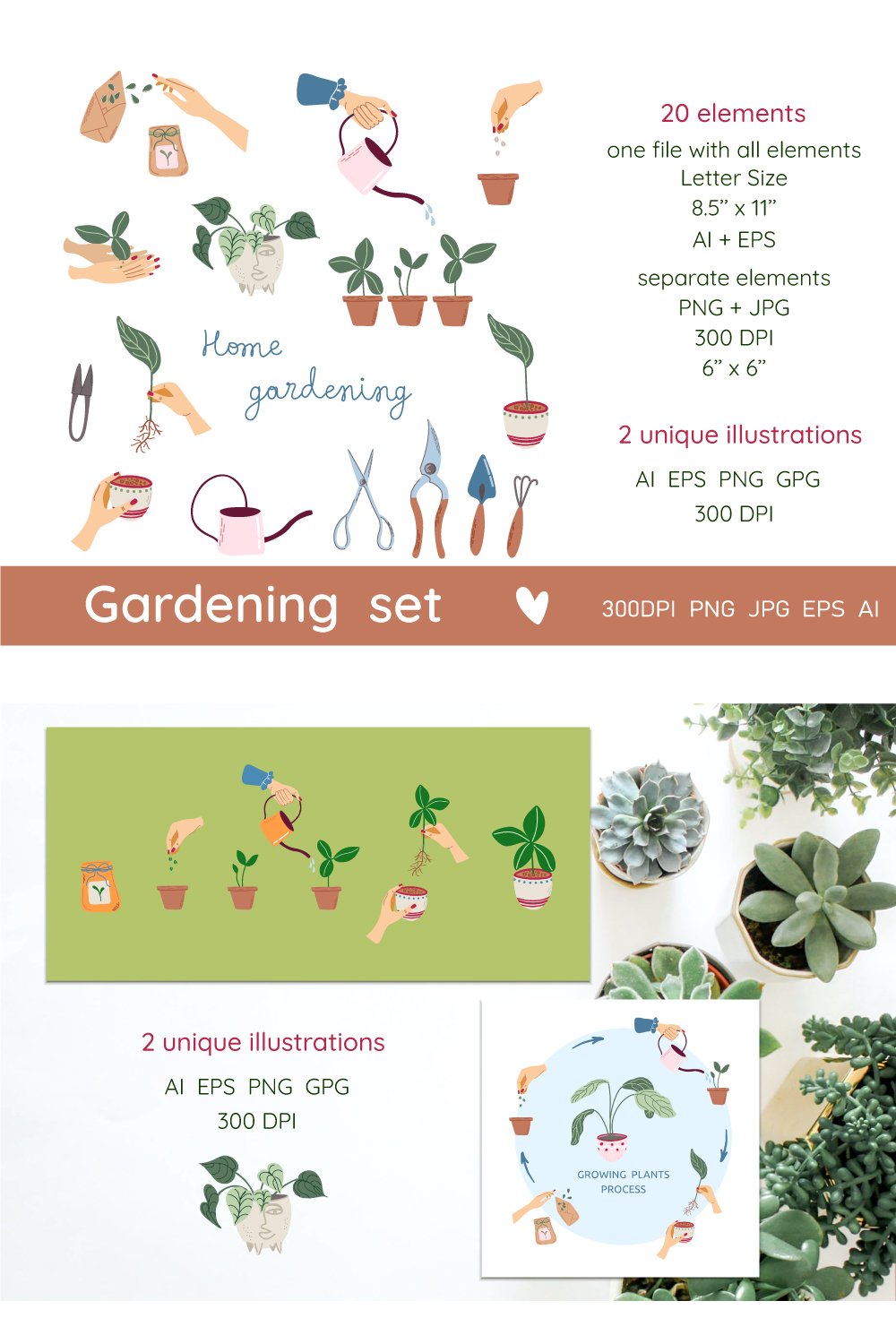 Home Gardening set of elements | planting houseplant