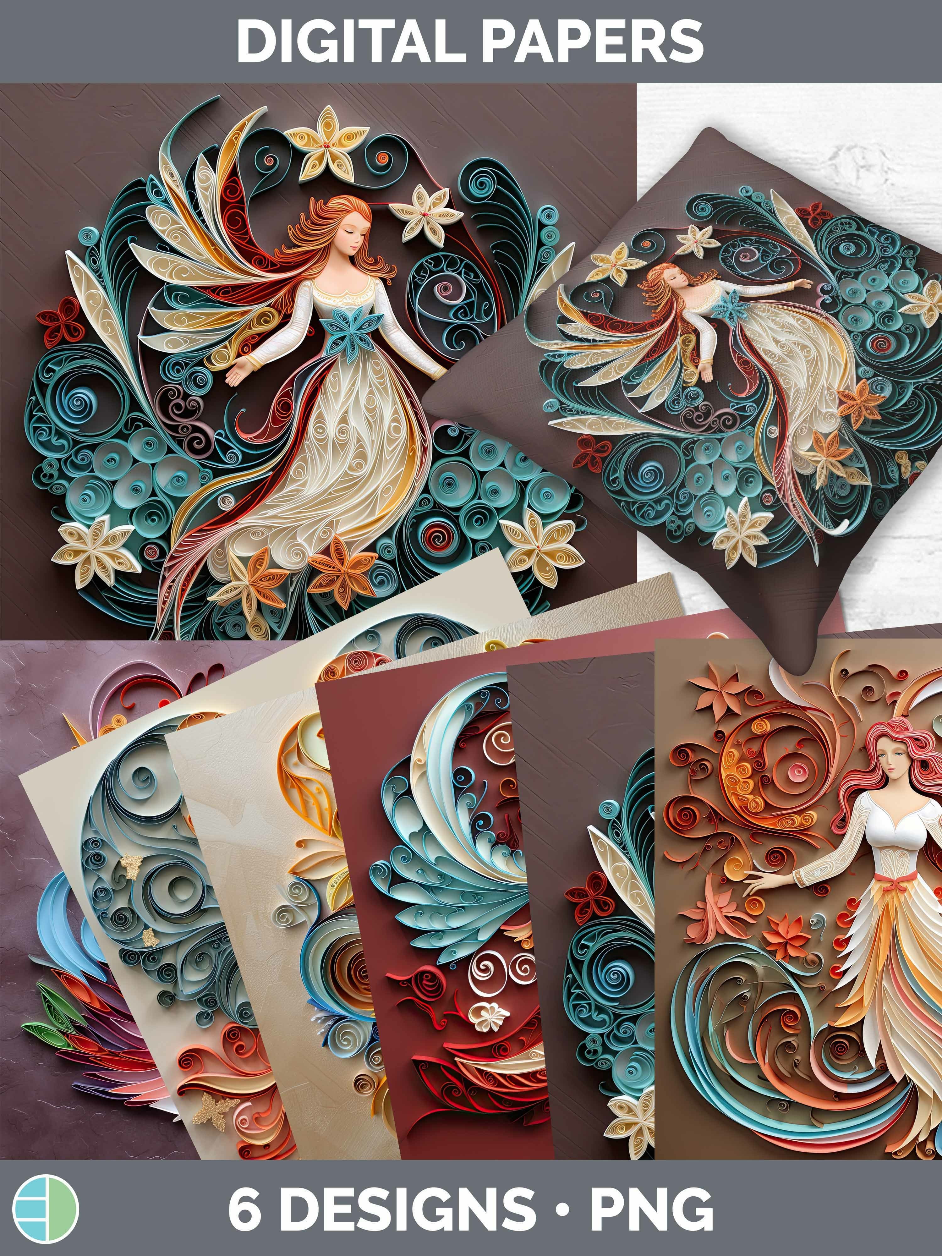 3D Christmas Angel Paper Backgrounds | Bundle Digital Scrapb