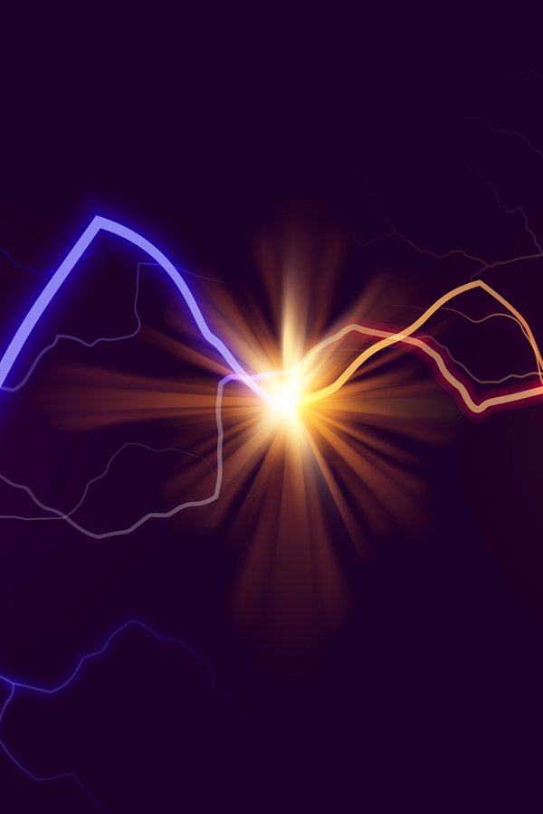 Blue vs yellow electric power, lightning battle effect. Glow