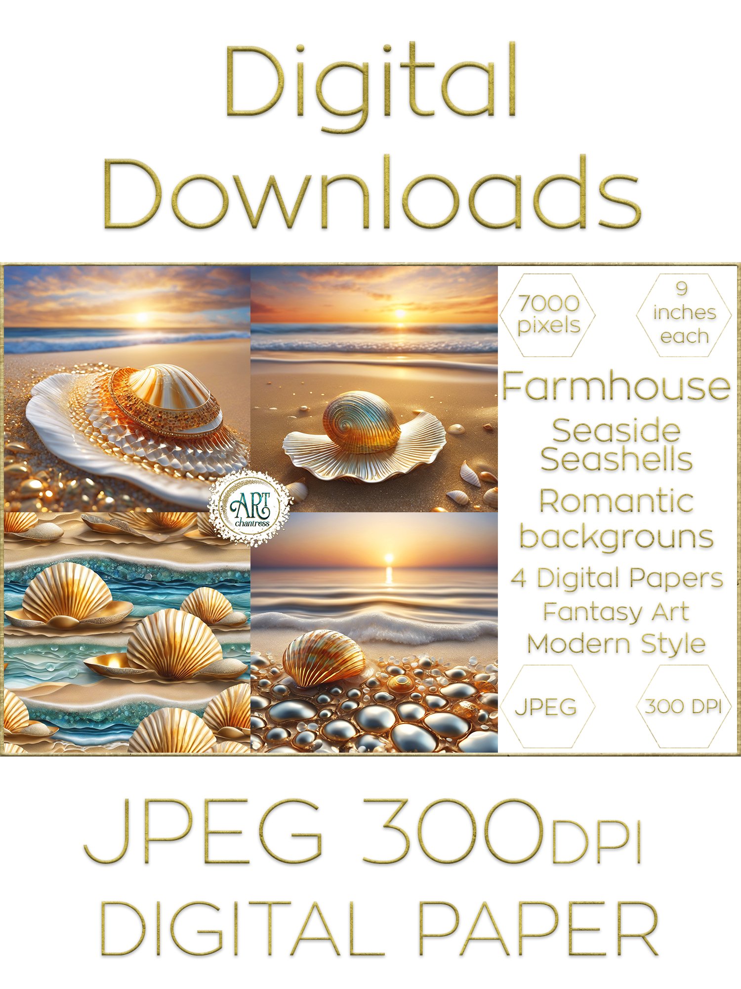 Seaside Seashells Fantasy Nautical Graphic Art (3689057)