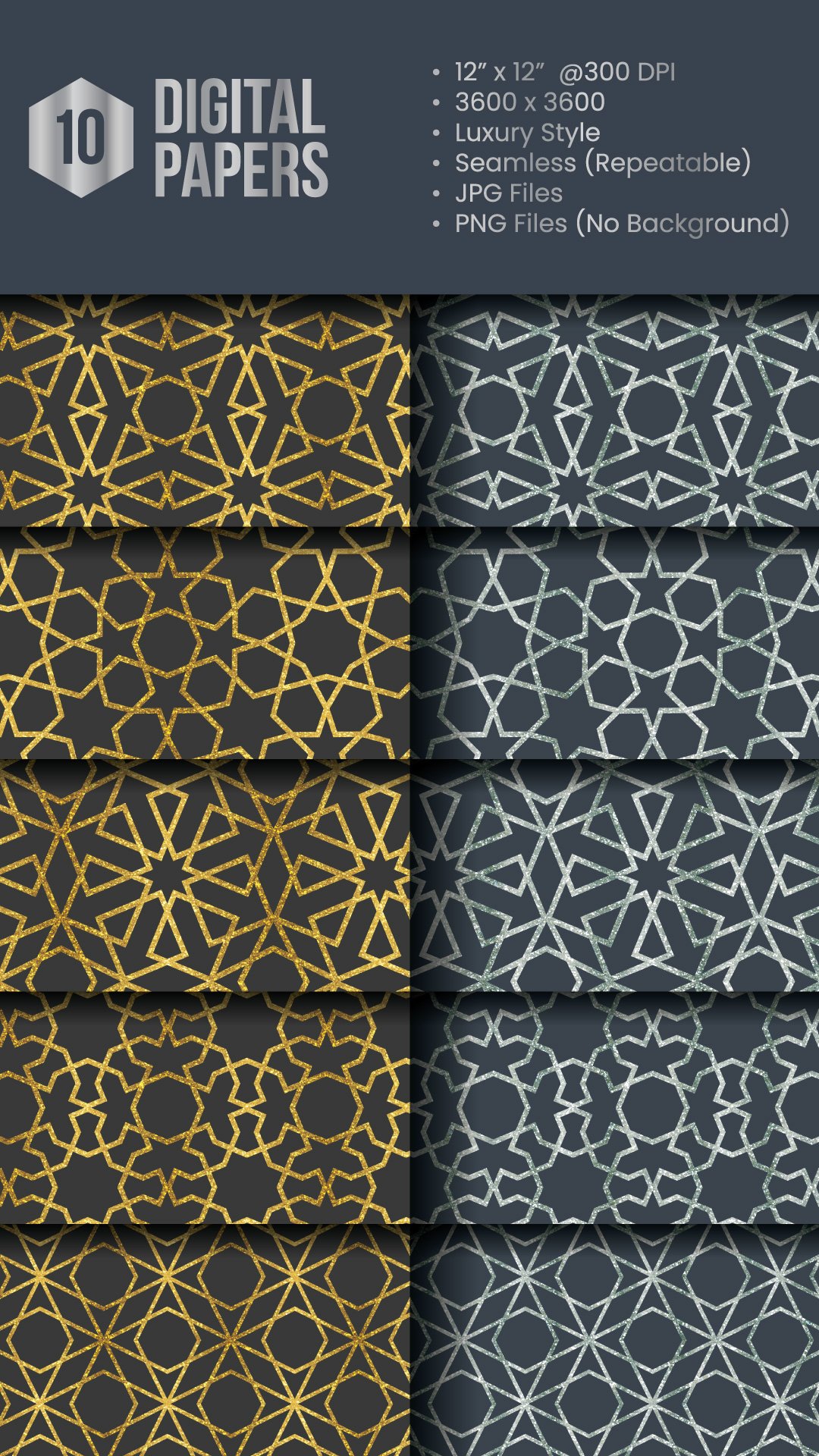 10 Luxury Digital Papers with Seamless Geometric Patterns