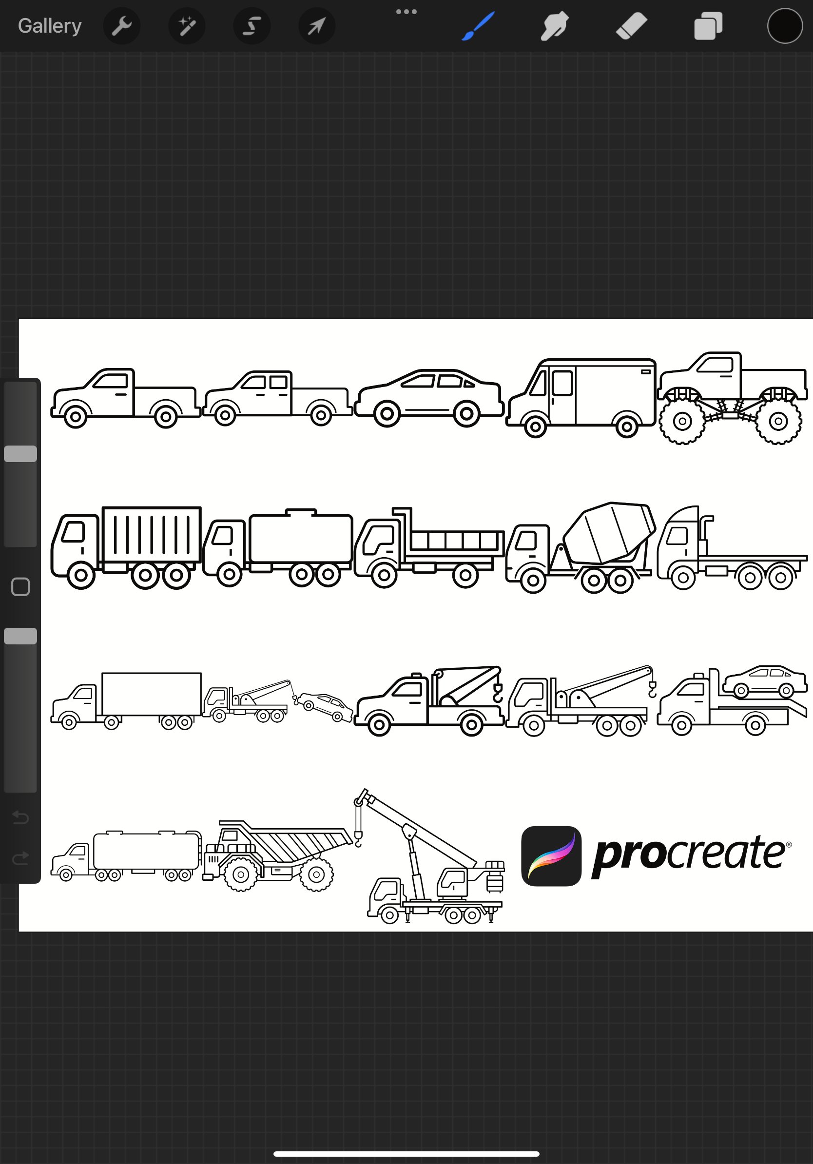 Construction Vehicles Outlines Set 2 Procreate Brush Stamps