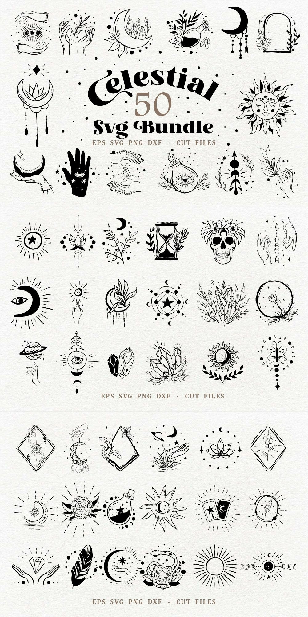 Celestial SVG Bundle, Mystical Moon Flowers SVG Clipart