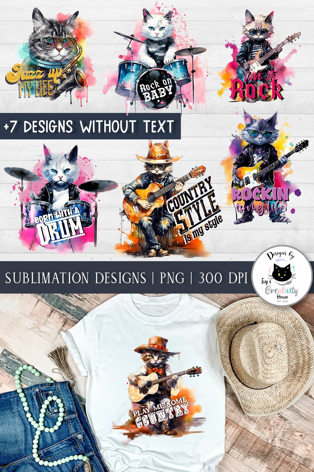 Music Sublimation Bundle | Funny Cats Playing Instruments