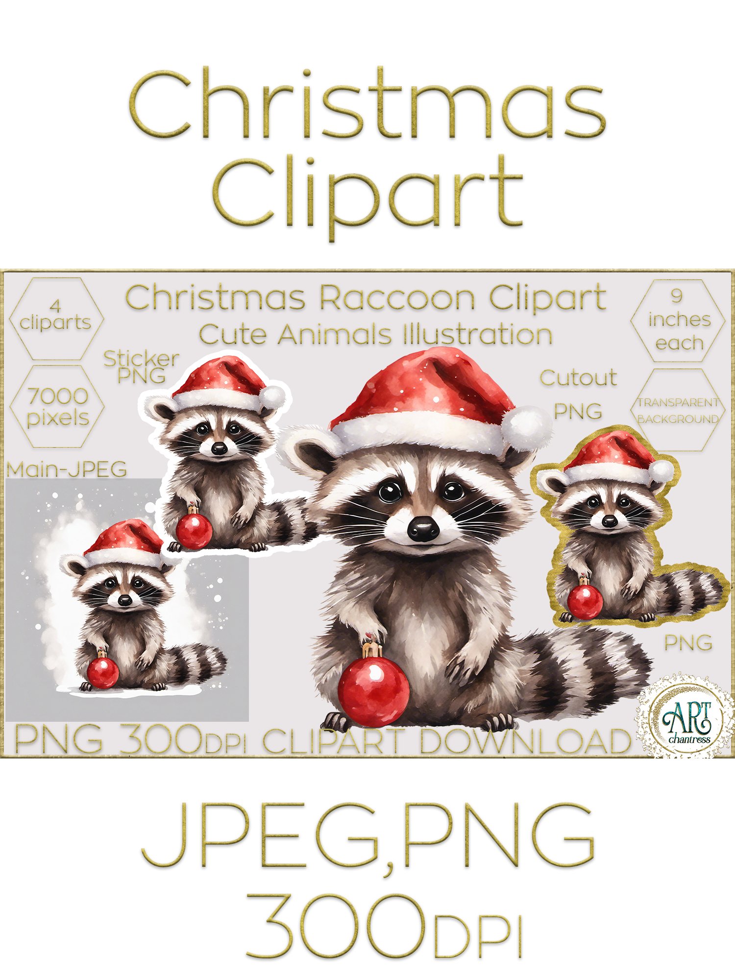 Christmas Funny Baby Raccoon Clipart Cute Xmas (3016907)