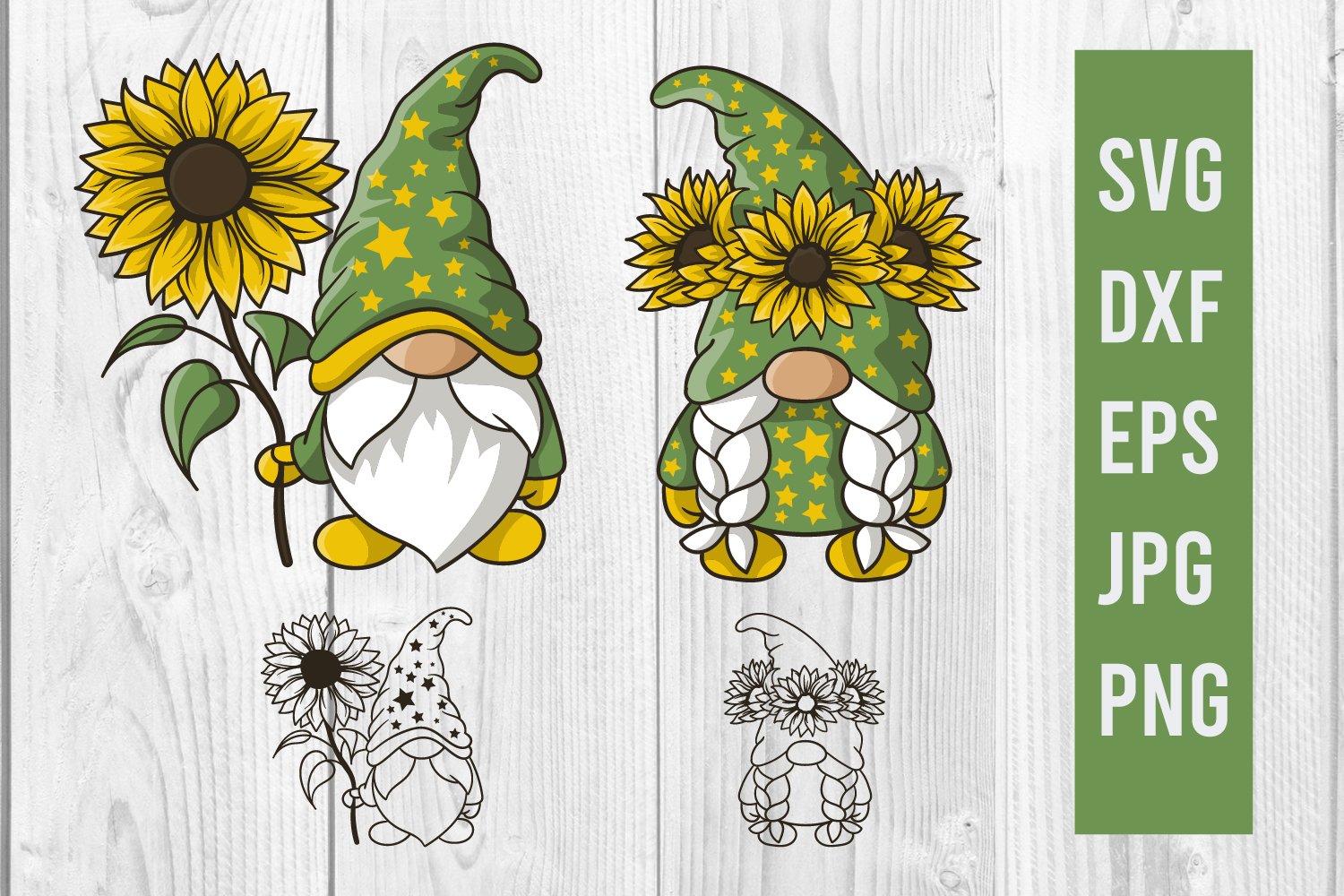 Gnome and Sunflower Clipart svg cut file