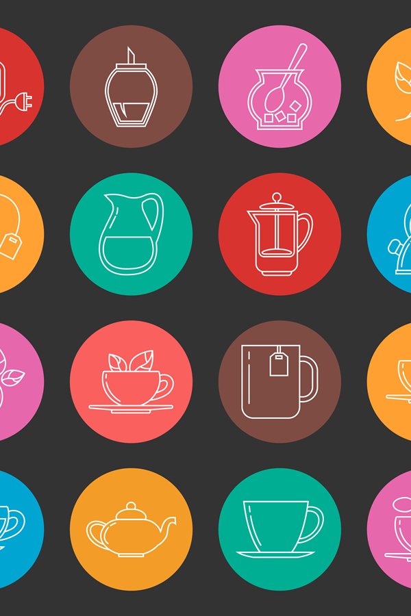 Colorful tea thin line vector icons set (851145)