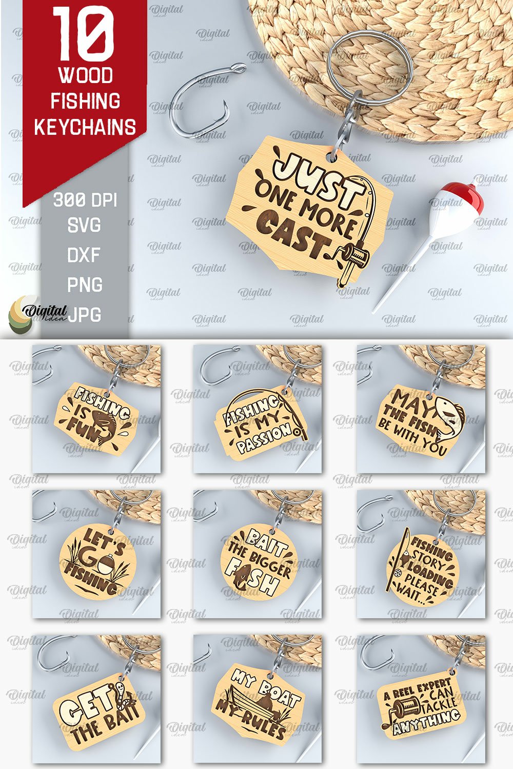 Wood Fishing Keychains Laser Cut Bundle. Wood Fishing Tags