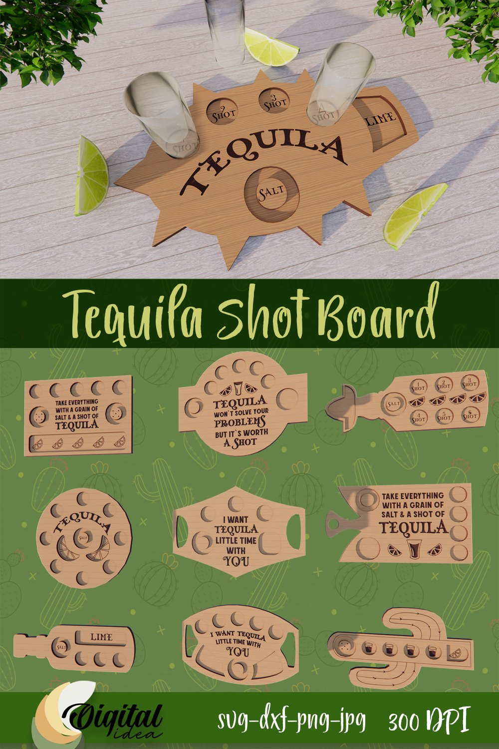 Tequila Shot Board Bundle Laser Cut Design 3D. Decor SVG.