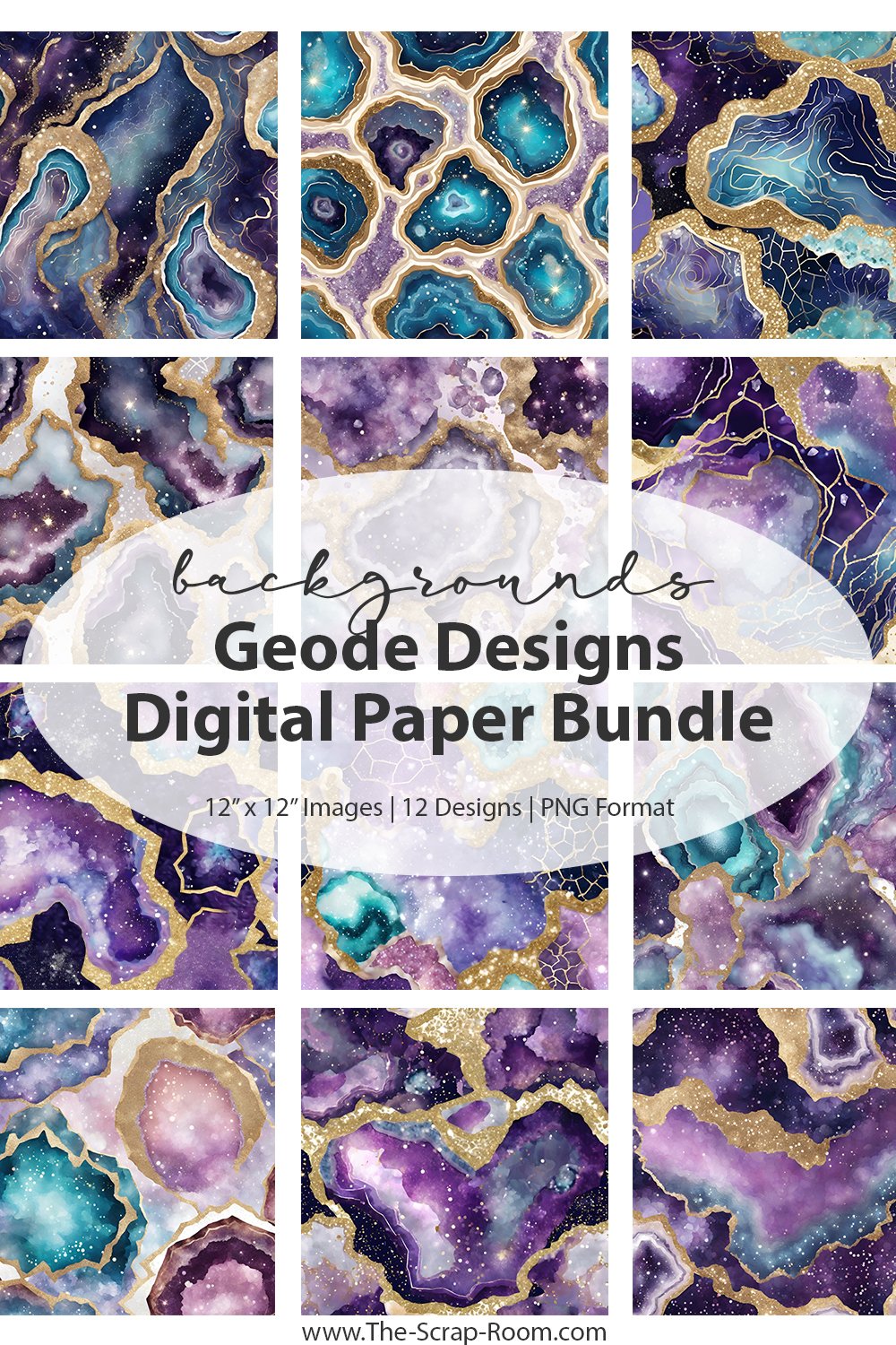 Digital Paper, texture, patterns, printable: Geodes Bundle 1