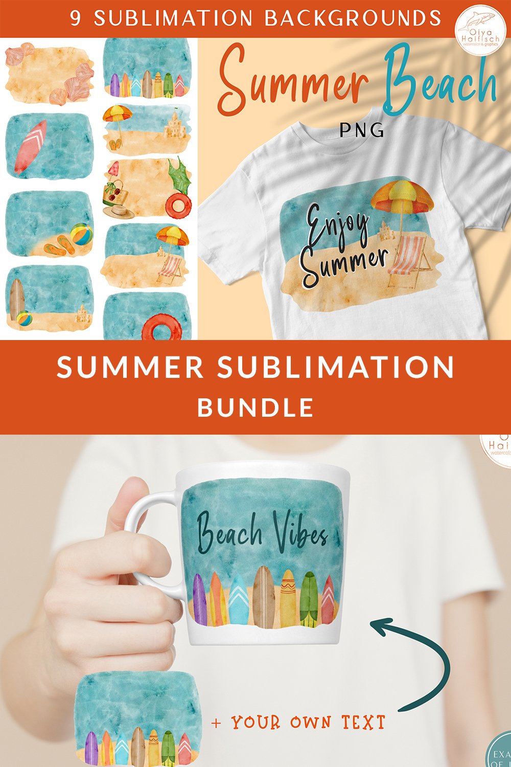 Watercolor Beach Sublimation Backgrounds Bundle