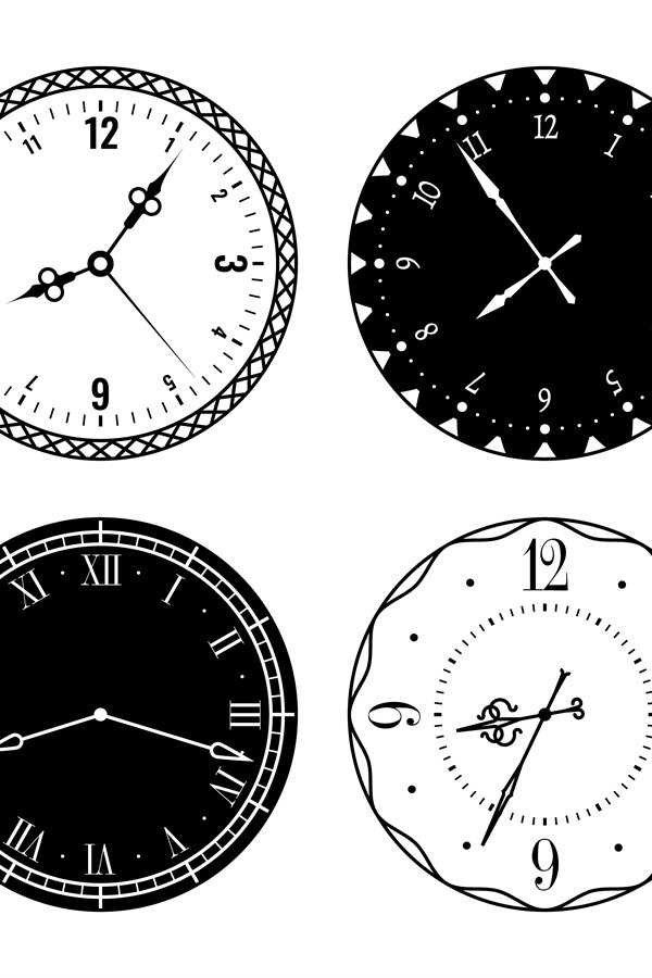 Vintage clock faces. Elegant design retro parts watches with