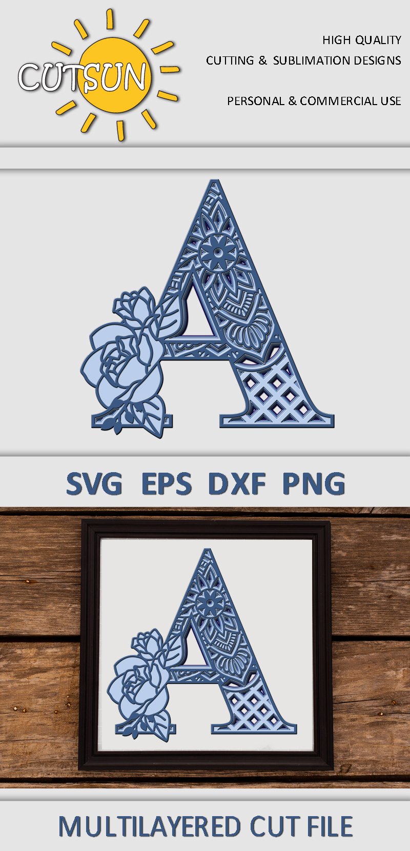 3D Layered Mandala Alphabet SVG Bundle 26 letters 5 layers