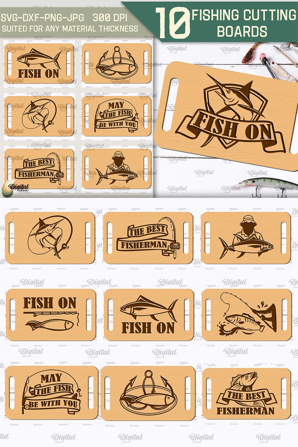 Fishing Cutting Boards Laser Cut Bundle. Fishing Designs SVG
