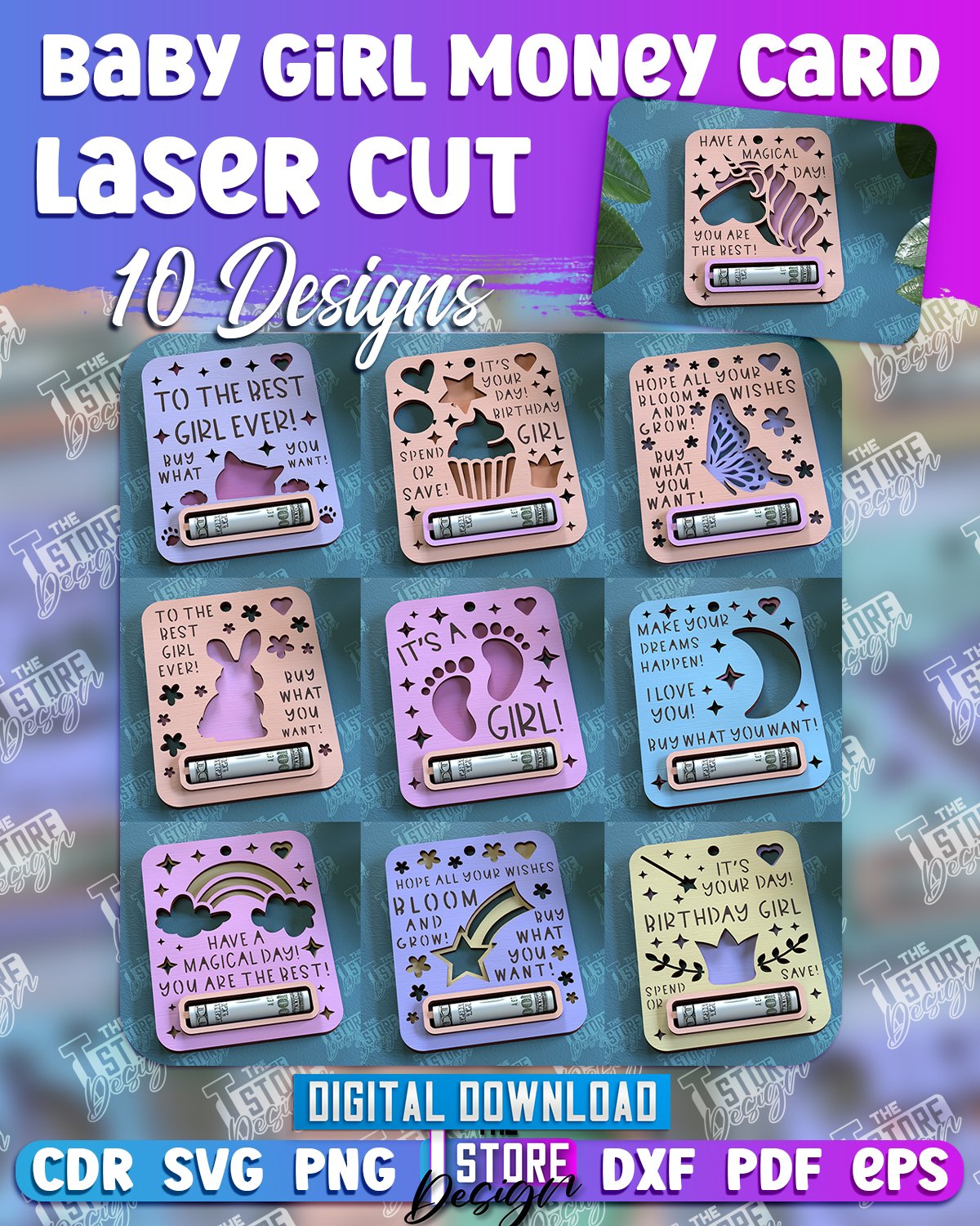 Baby Girl Money Card Laser Cut |Money Holder Greeting Cards