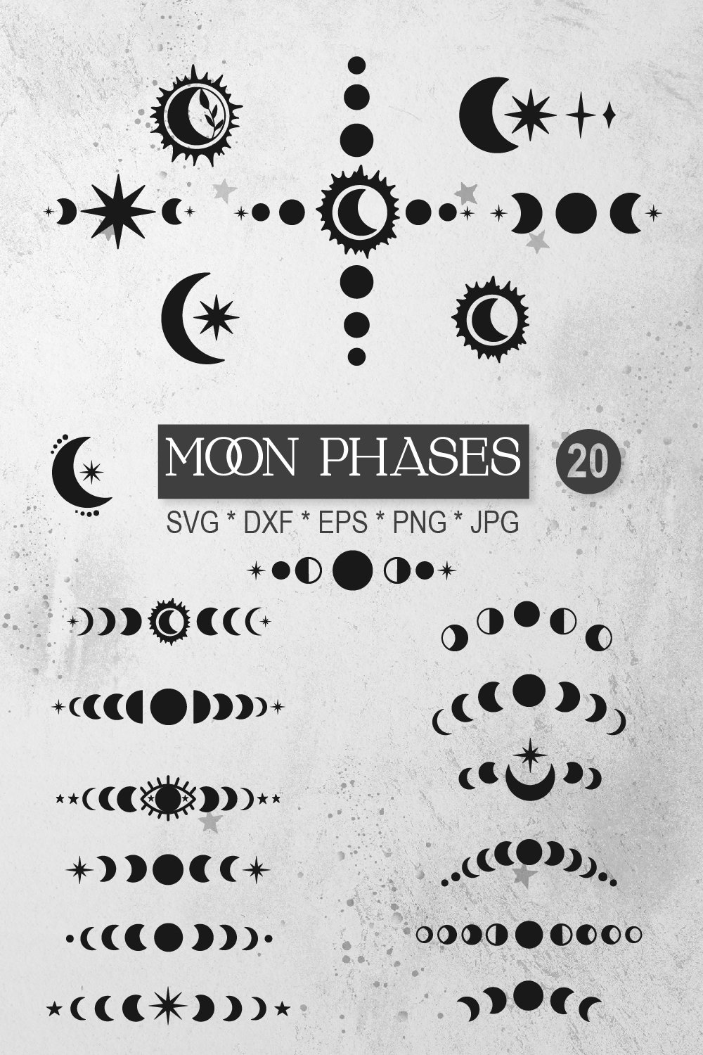 Moon Phases Svg Bundle. Moon and stars. 20 Different Designs