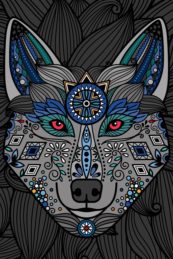 Wolf head with ornamental pattern design