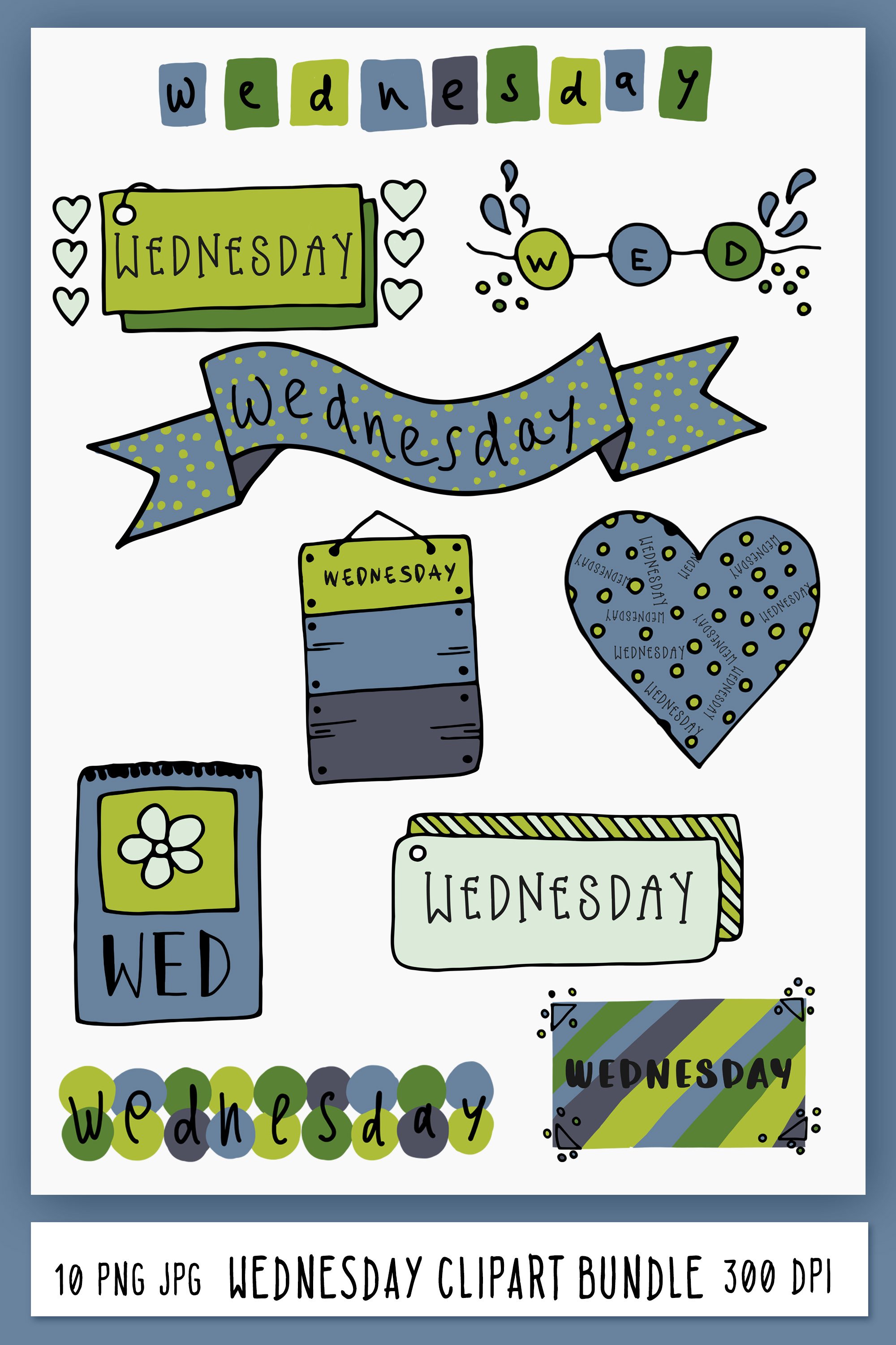 Wednesday clipart bundle printable, wednesday day PNG JPG