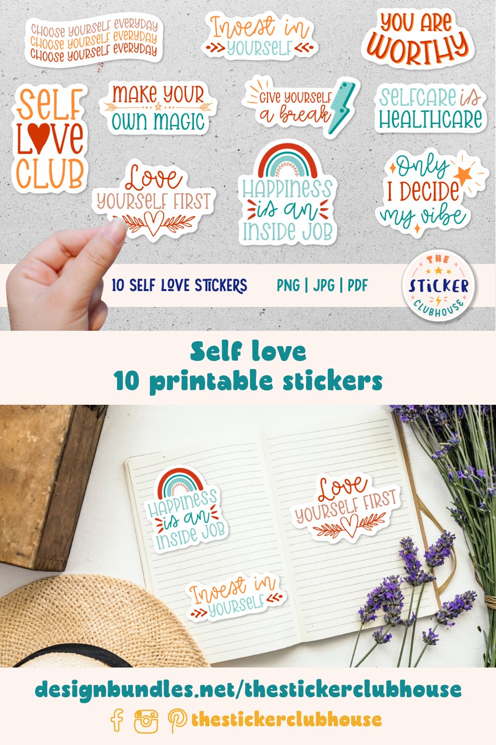 Printable stickers self love