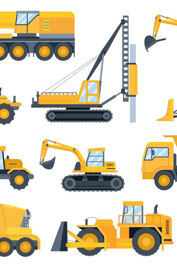 Construction machines. Heavy machinery for build, excavator,