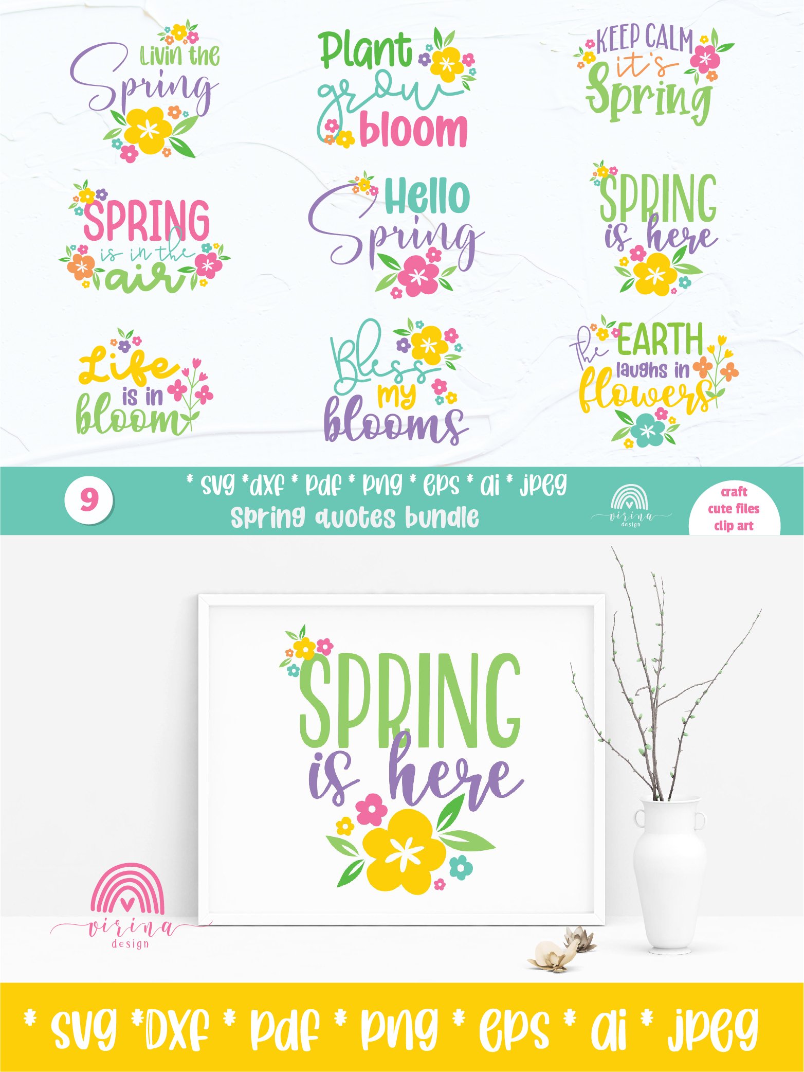 Spring bundle SVG, Spring Quotes Bundle SVG Cut (1290568)