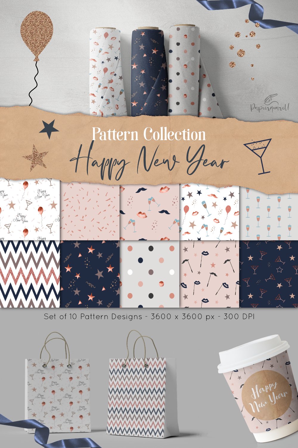 New Years Eve Pattern Set - 10 seamless Patterns