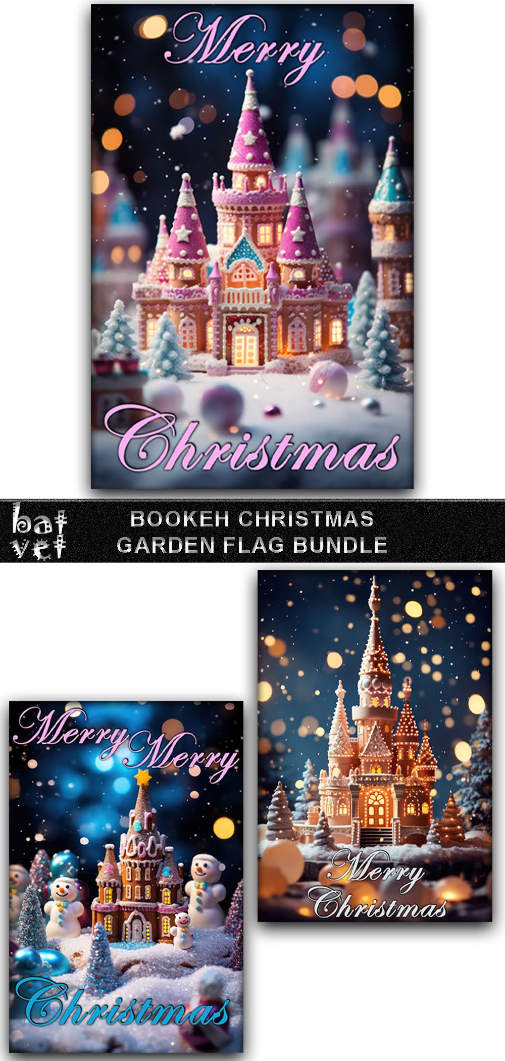 Bokeh Christmas Garden Flag PNG | Gingerbread House Flag PNG