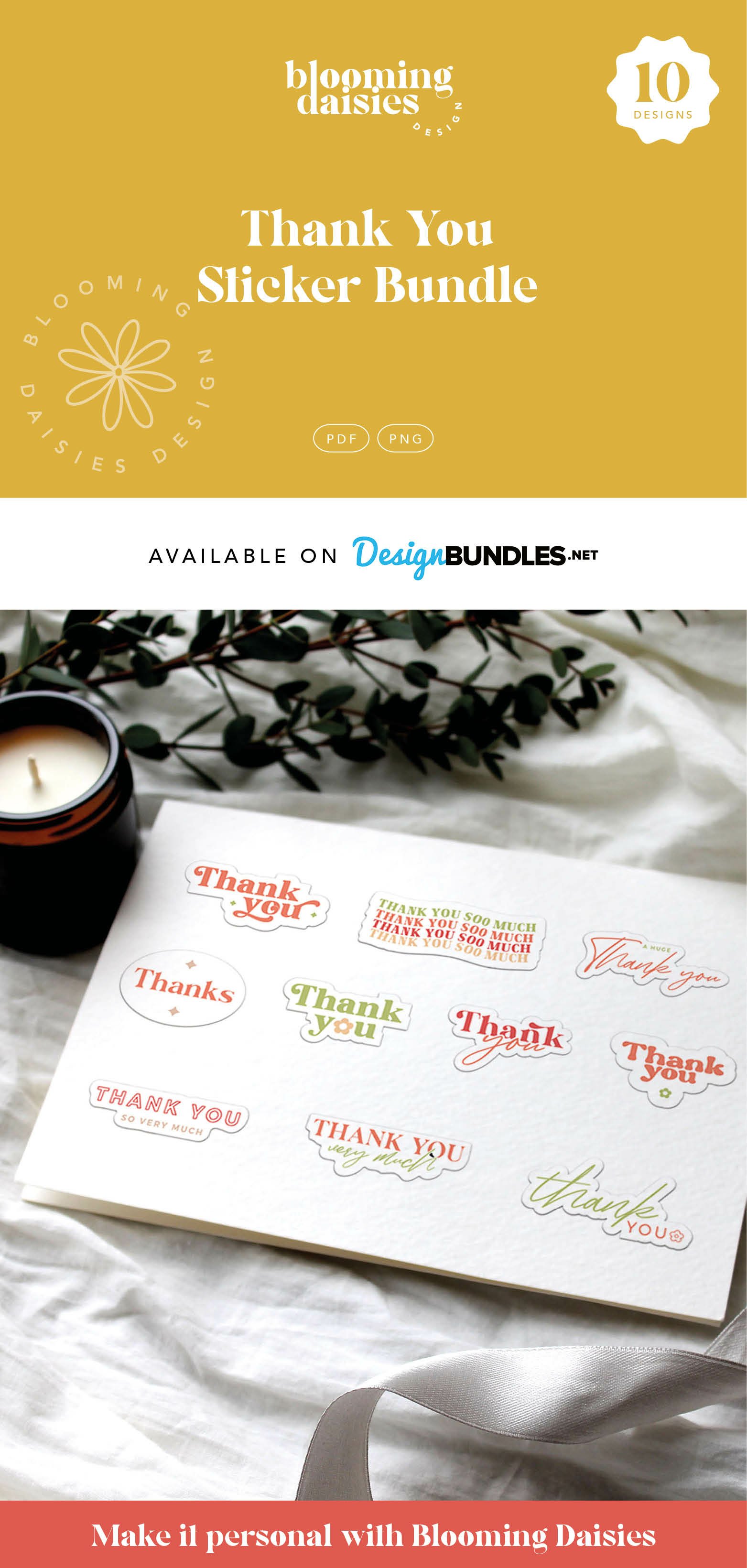 Thank you Stickers, 10x Colourful Sticker Bundle