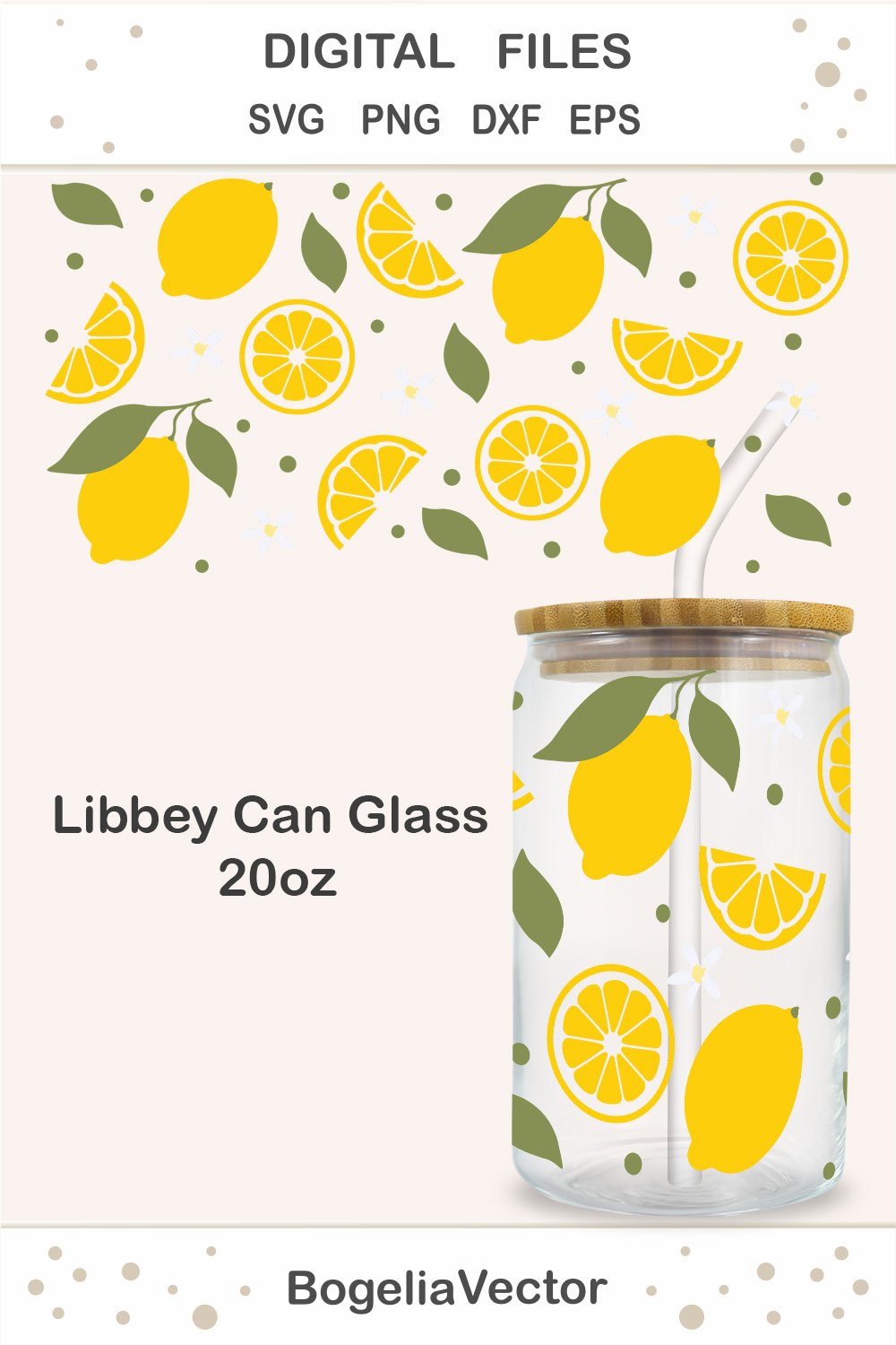 Lemon Wrap for Libbey Glass Can 20oz Svg, Cut file, Citrus