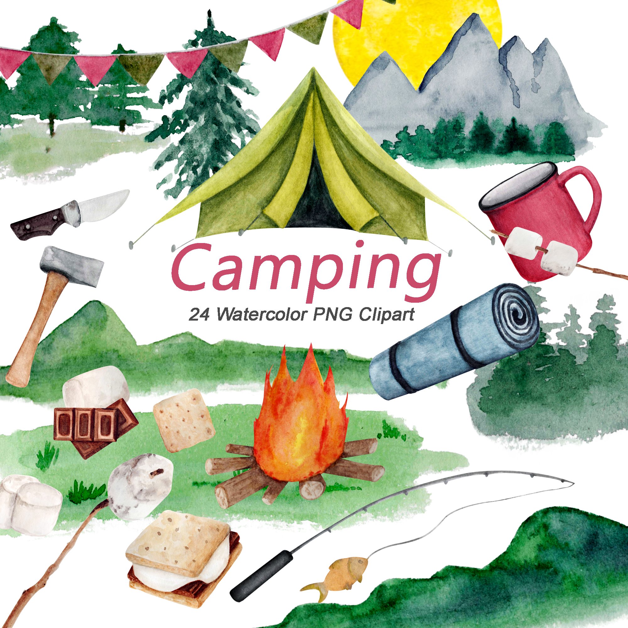 Camping png Clipart Set, Forest clipart