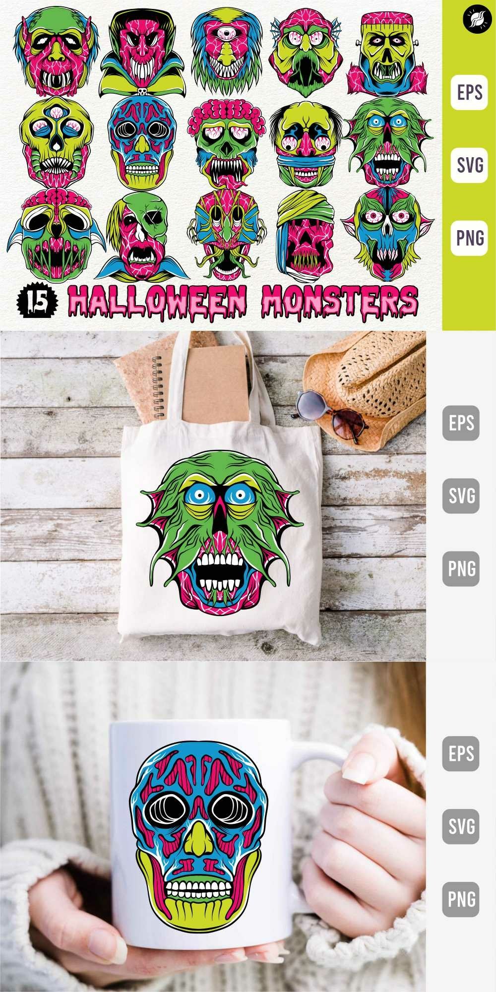 Spooky Halloween Monster Creatures Character Designs Bundle