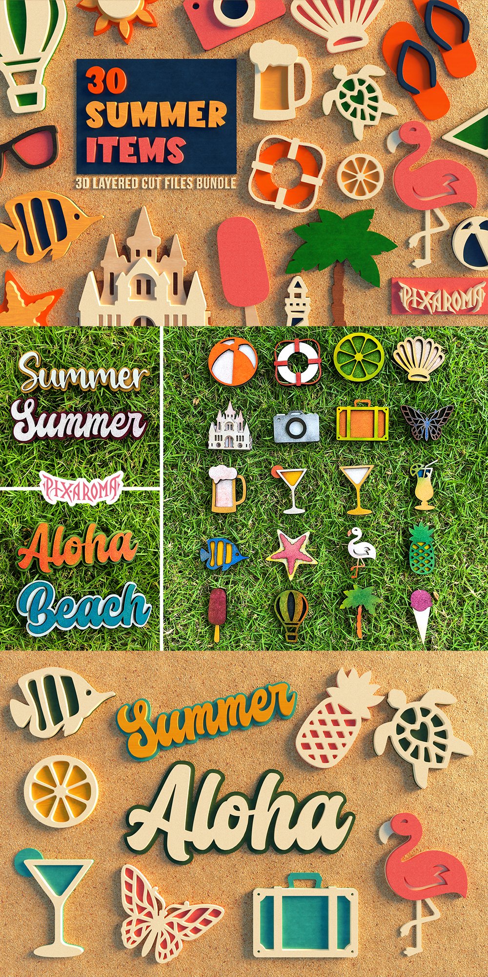 30 Summer Items | 3D Layered Cut Files Bundle