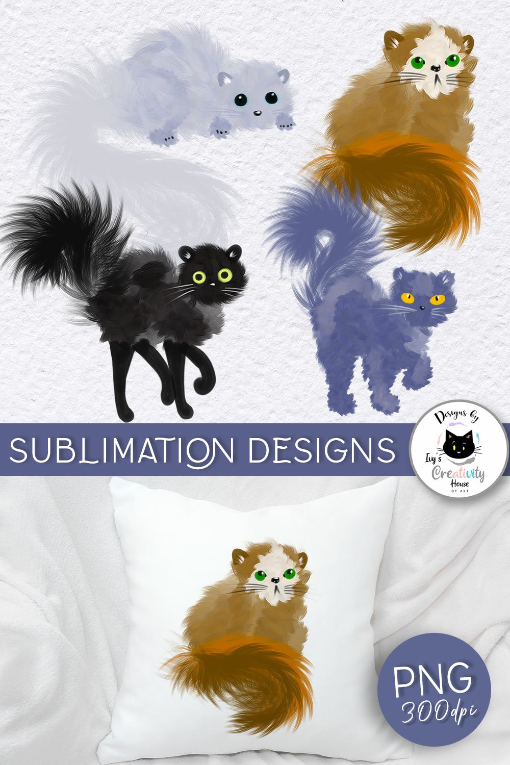 Fluffy Cat Clipart | Cute Cat Sublimation Designs