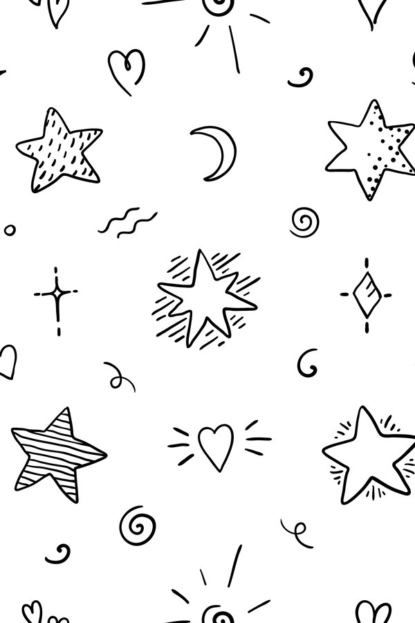 Doodle star seamless pattern. Magic party sketch elements, d