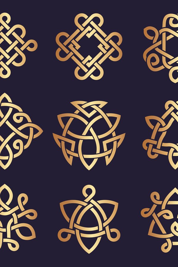 Celtic knots. Stylized triangle symbols ancient irish tattoo