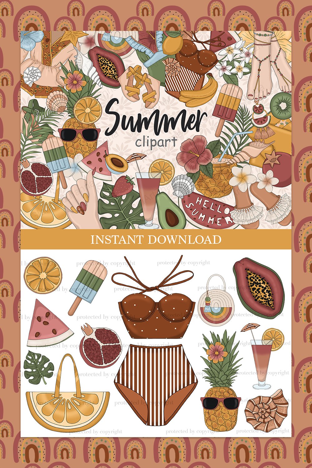 Summer Boho Clipart | Beach Party Graphics Set