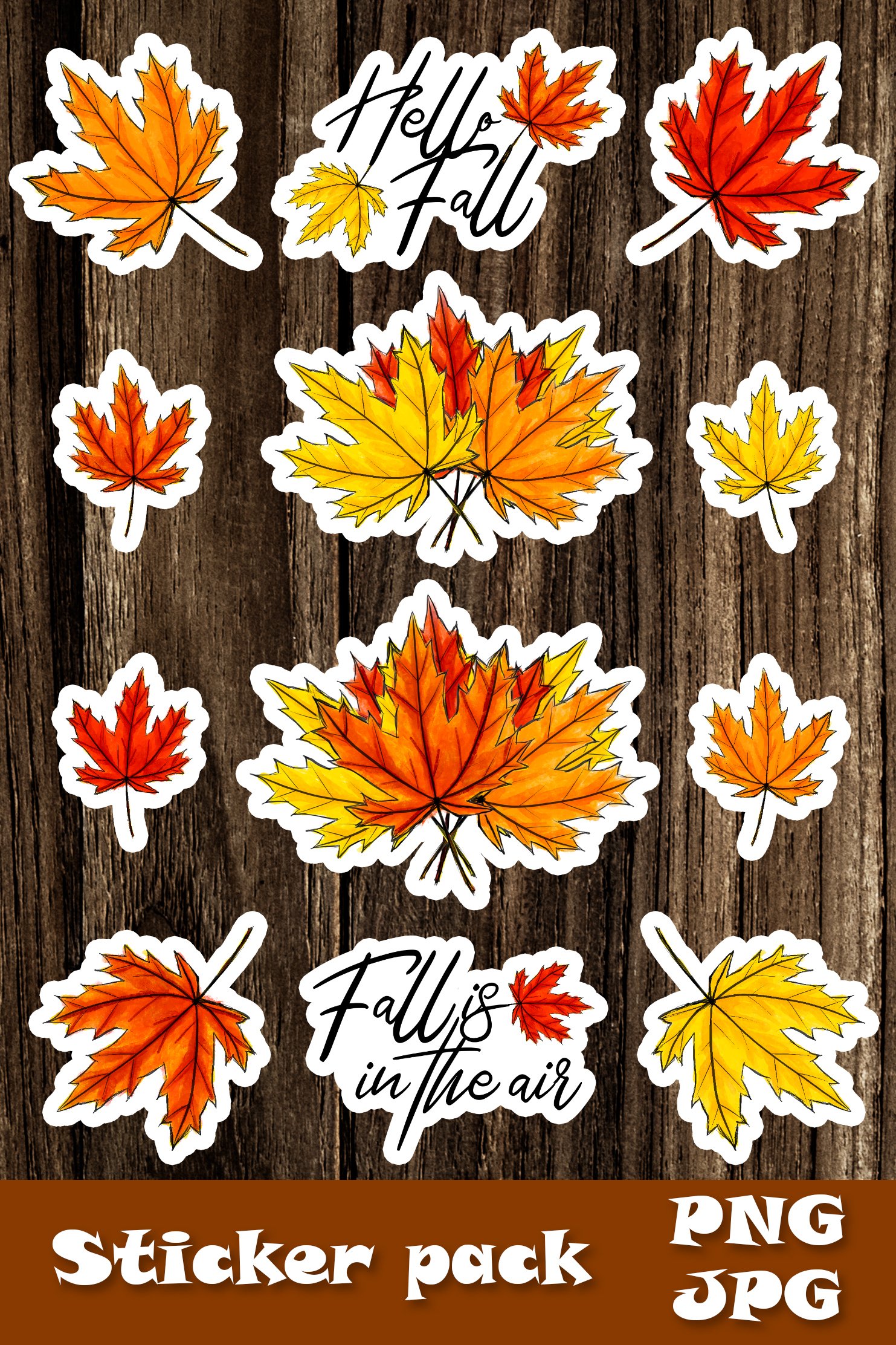 Fall leaves stickers bundle for planner. Hello (1467690)